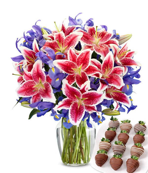 Premium Starlit Iris & Swizzle Strawberry Bundle - The Gift Basket Store