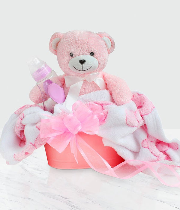 Pink Plush Baby Gift Basket - The Gift Basket Store